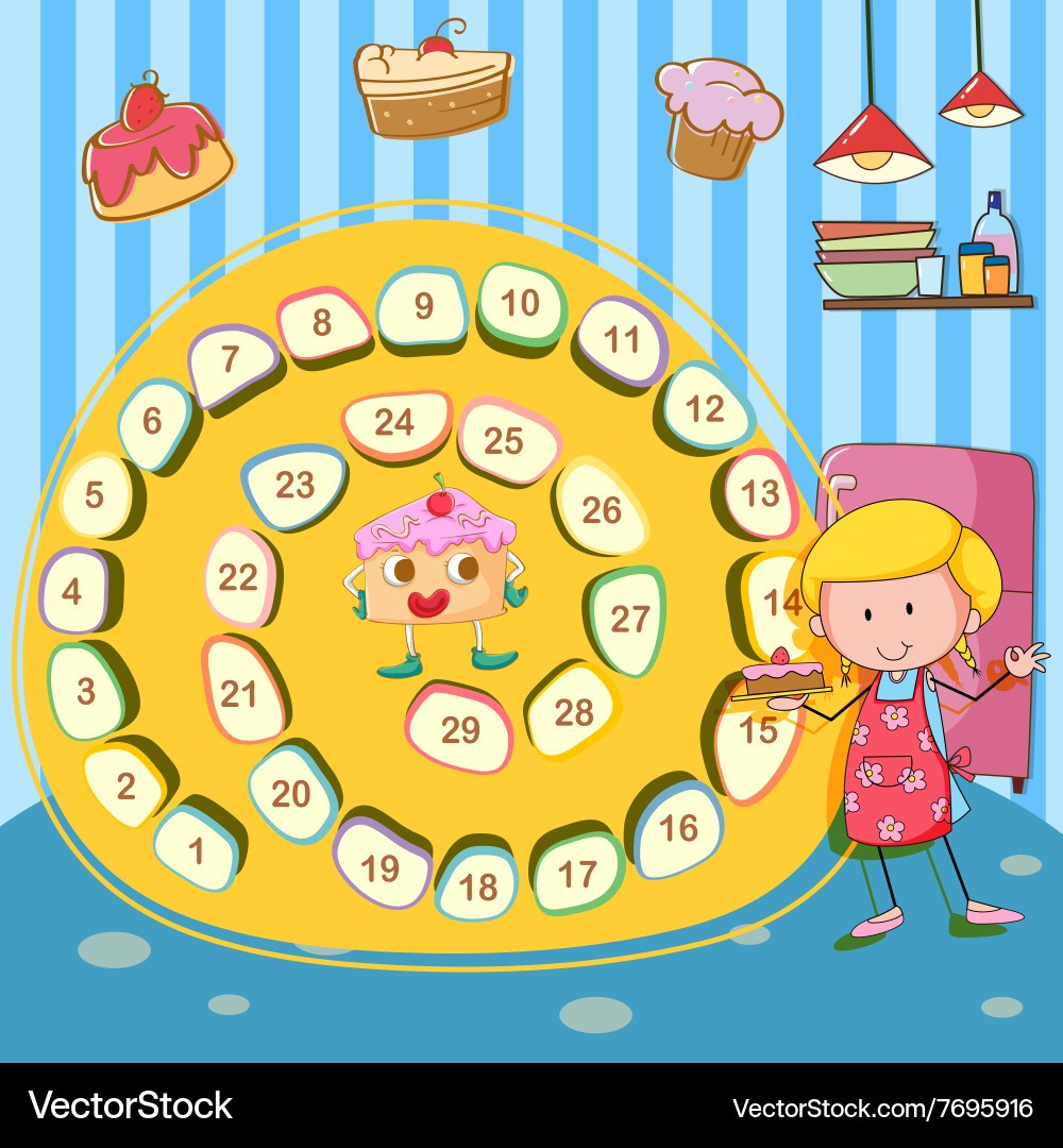 Game template with girl and cake Royalty Free Vector Image