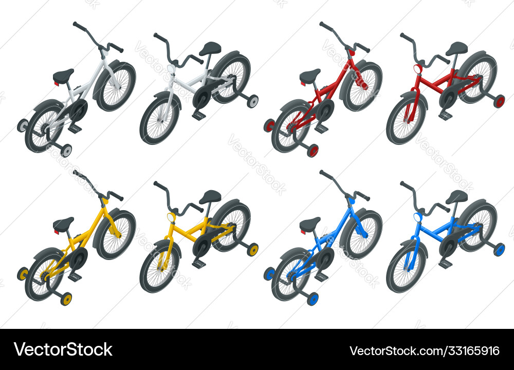 Isolated icon isometric kid s bicycle on white Vector Image