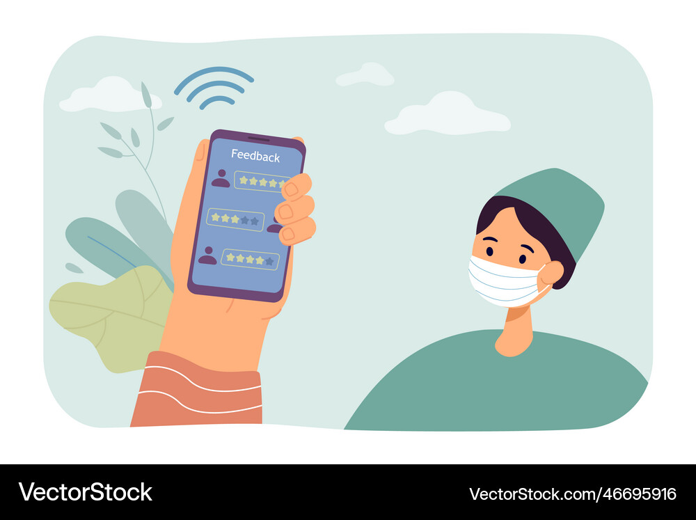 Phone with patients feedback and doctor flat Vector Image