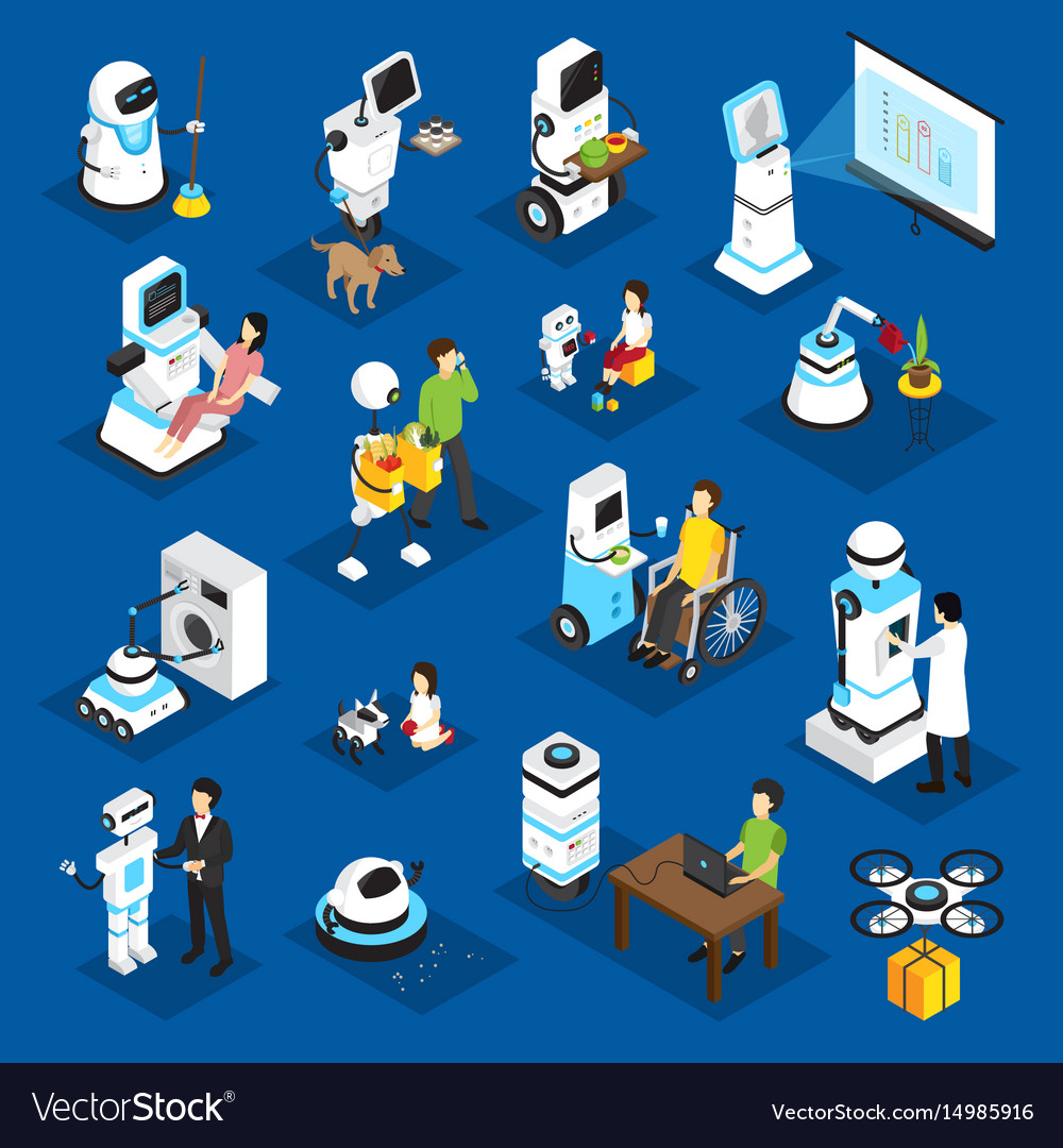 Robots isometric set Royalty Free Vector Image