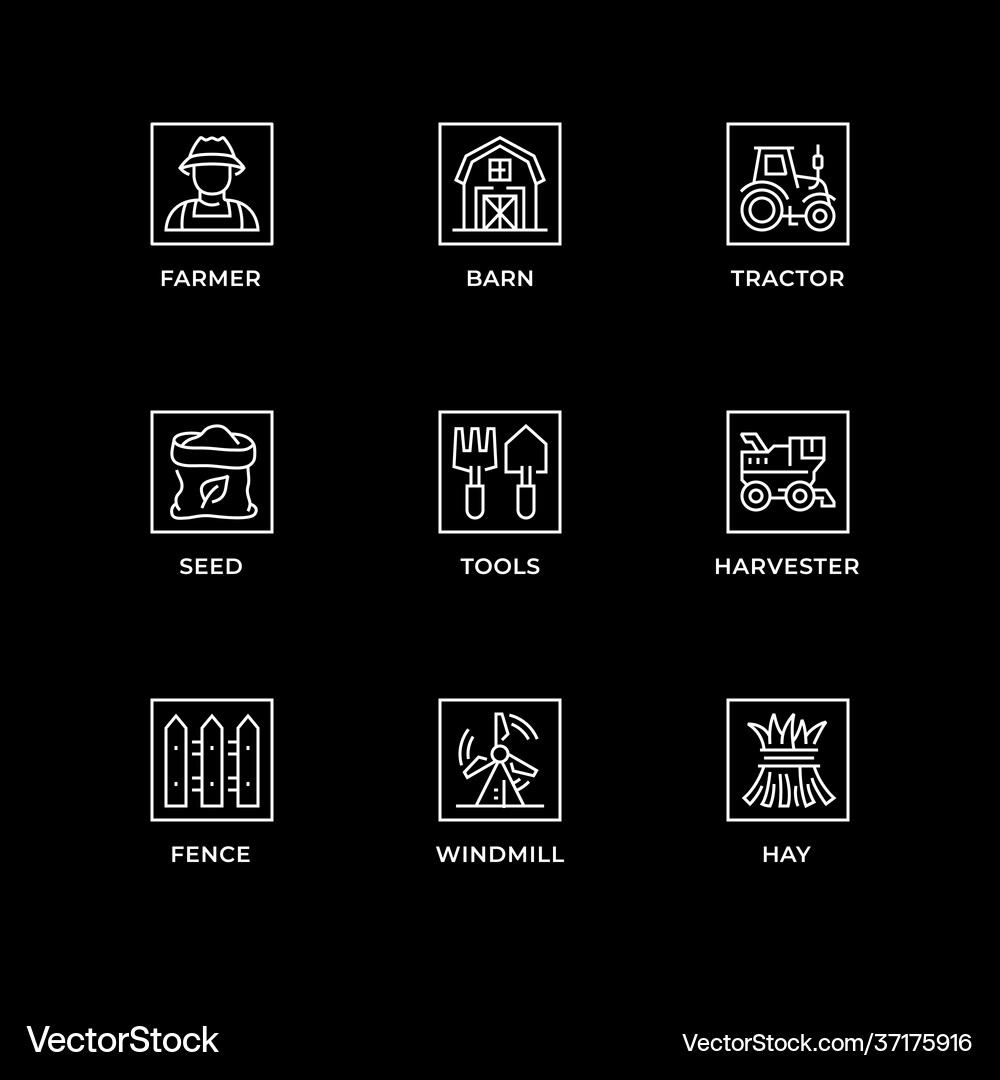 Set icons for farming line icon editable Vector Image