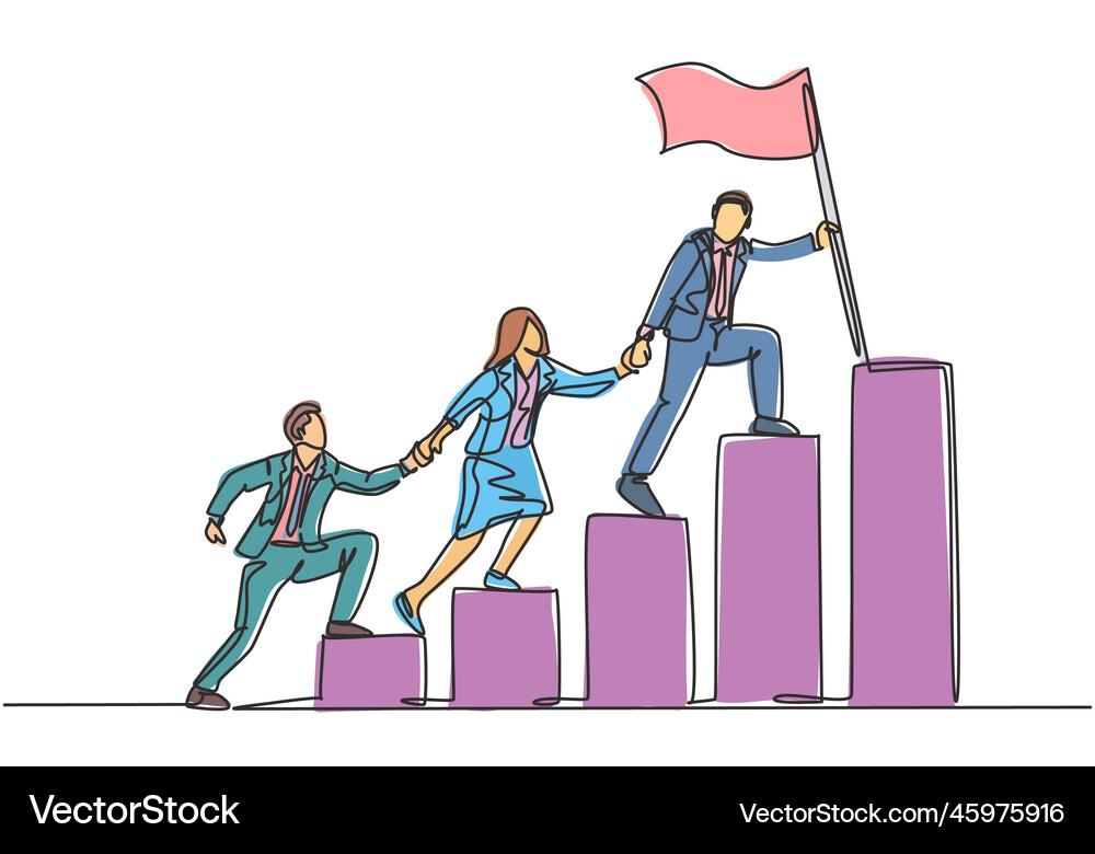 Single continuous line drawing of team members Vector Image