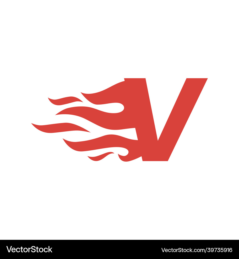 V letter fire flame hot uppercase logo icon Vector Image