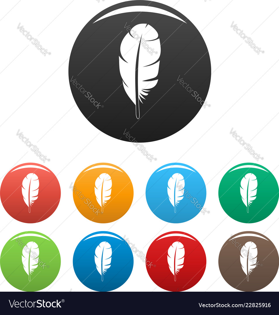 White feather icons set color Royalty Free Vector Image