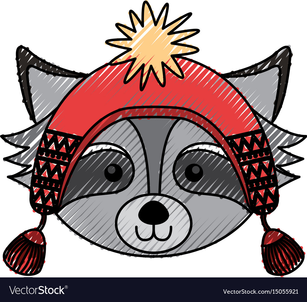 Christmas raccoon face cartoon Royalty Free Vector Image