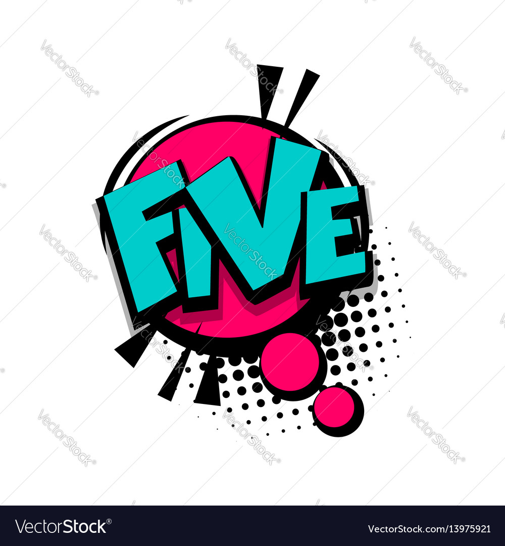 Colored comic text numbers five Royalty Free Vector Image