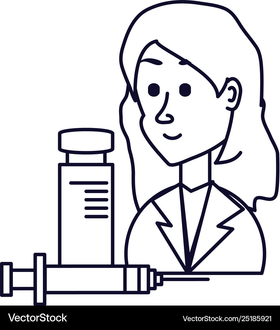 Doctor female with injection and bottle Royalty Free Vector