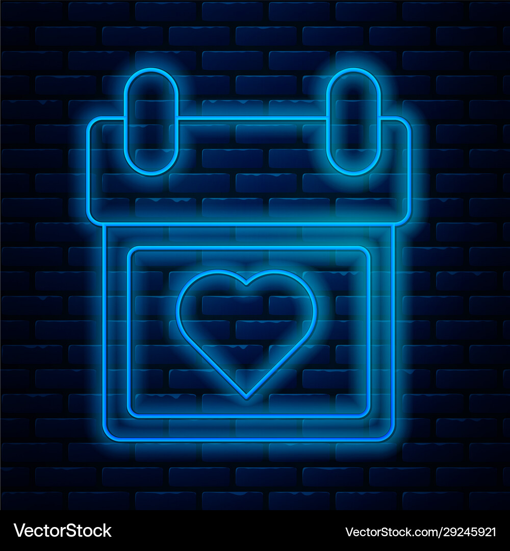 Glowing neon line calendar with heart icon Vector Image