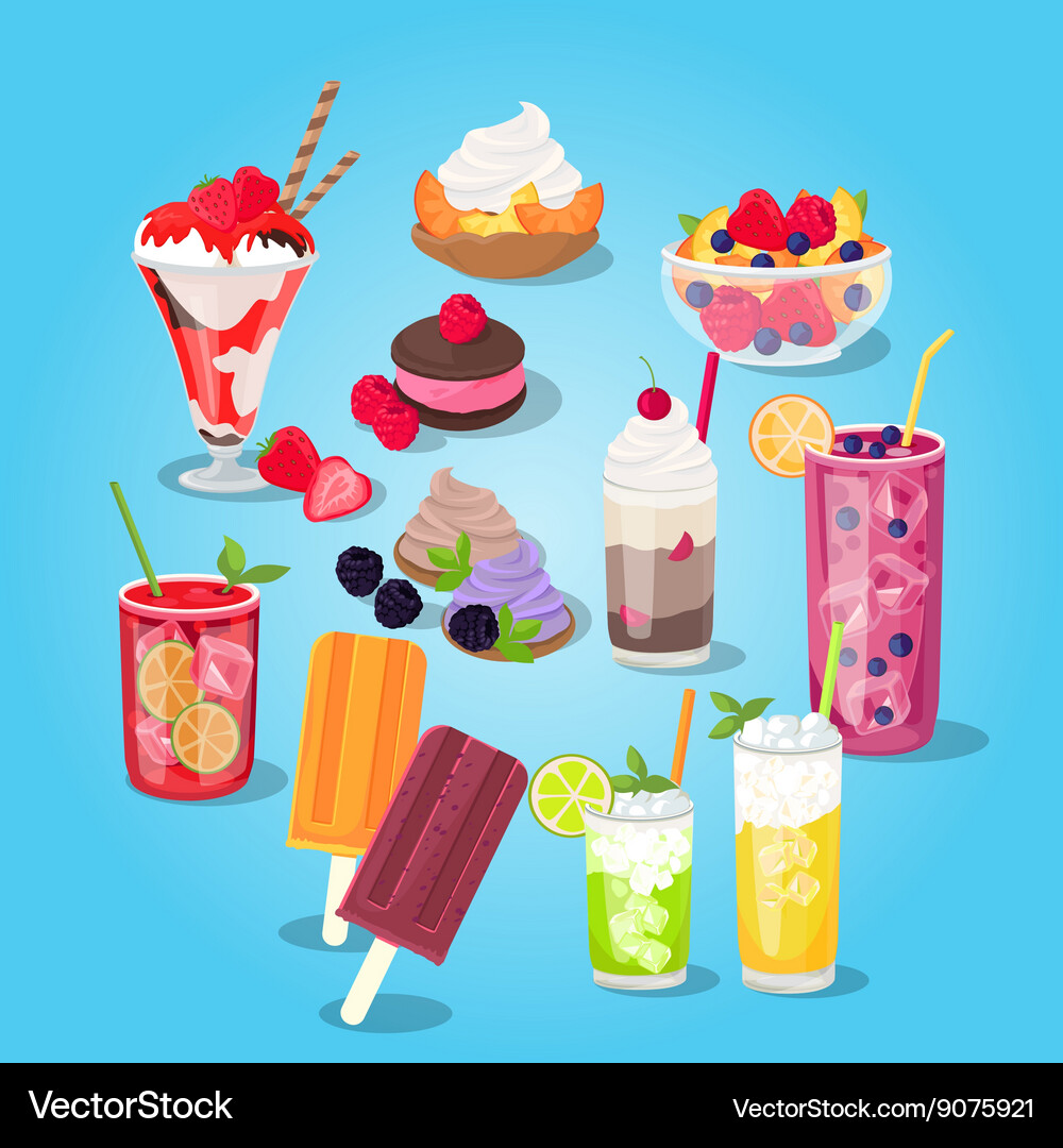 Large set of sweets food design flat Royalty Free Vector