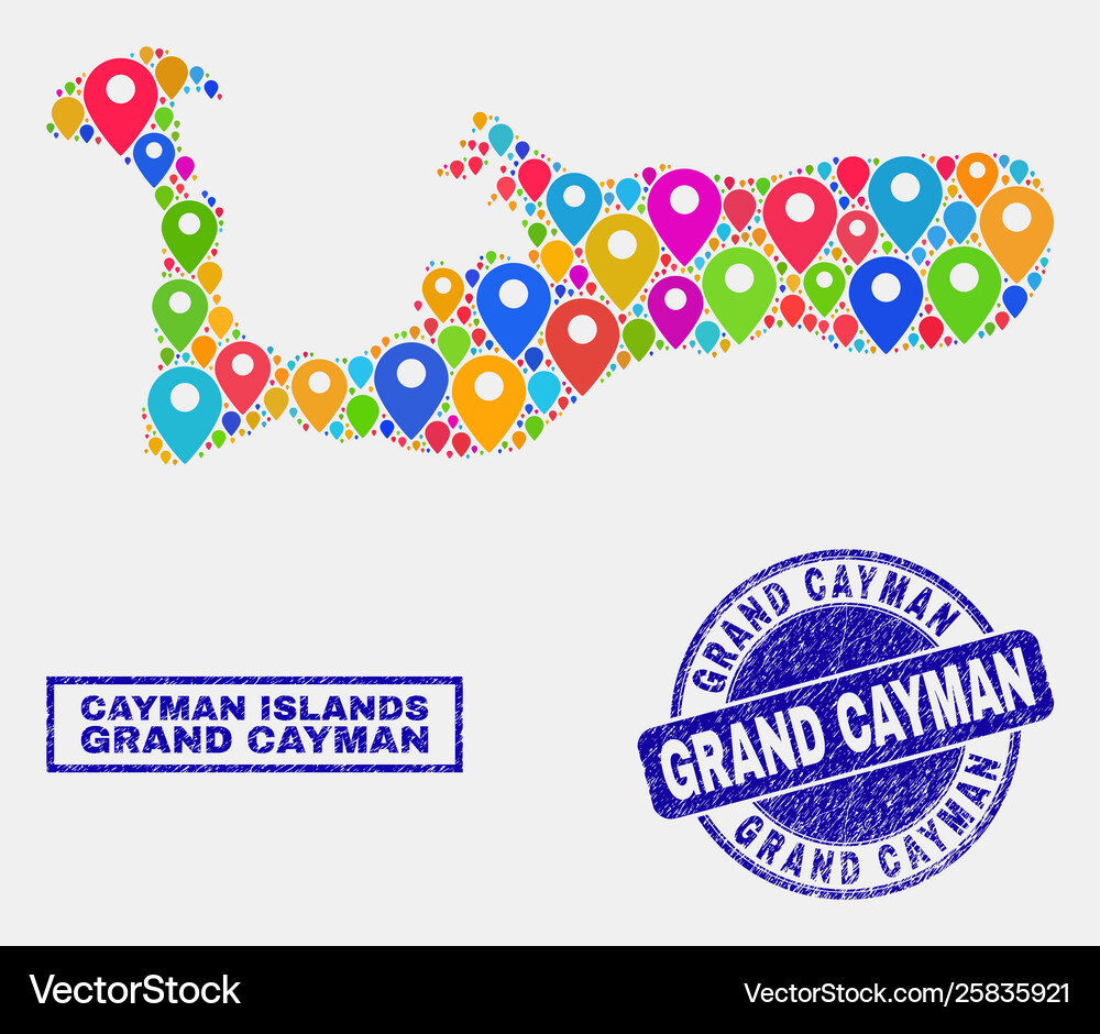 Map pins mosaic grand cayman island Royalty Free Vector
