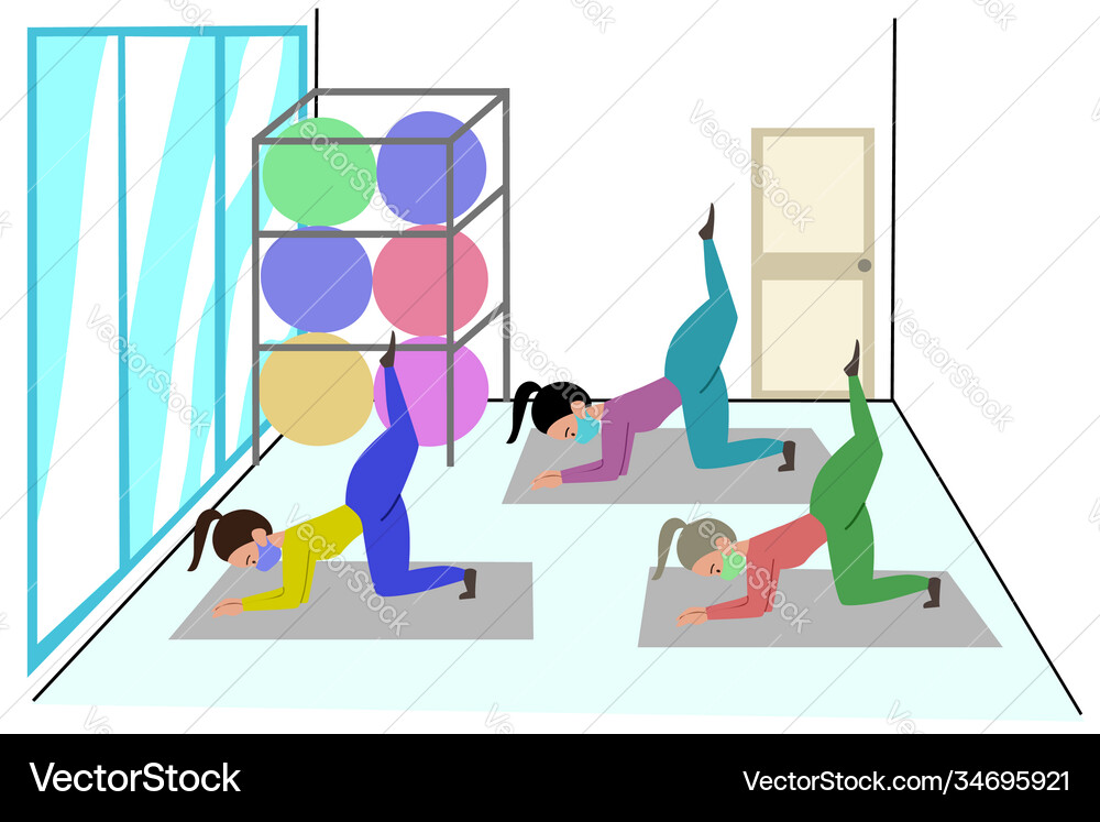 Women is group training in pilates gym during Vector Image