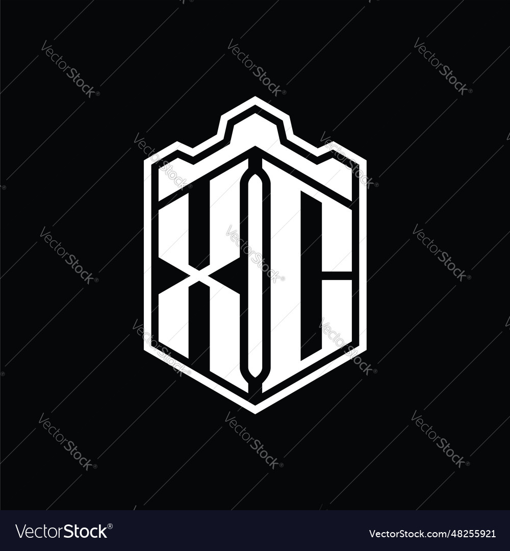 Xc letter logo monogram hexagon shield shape Vector Image