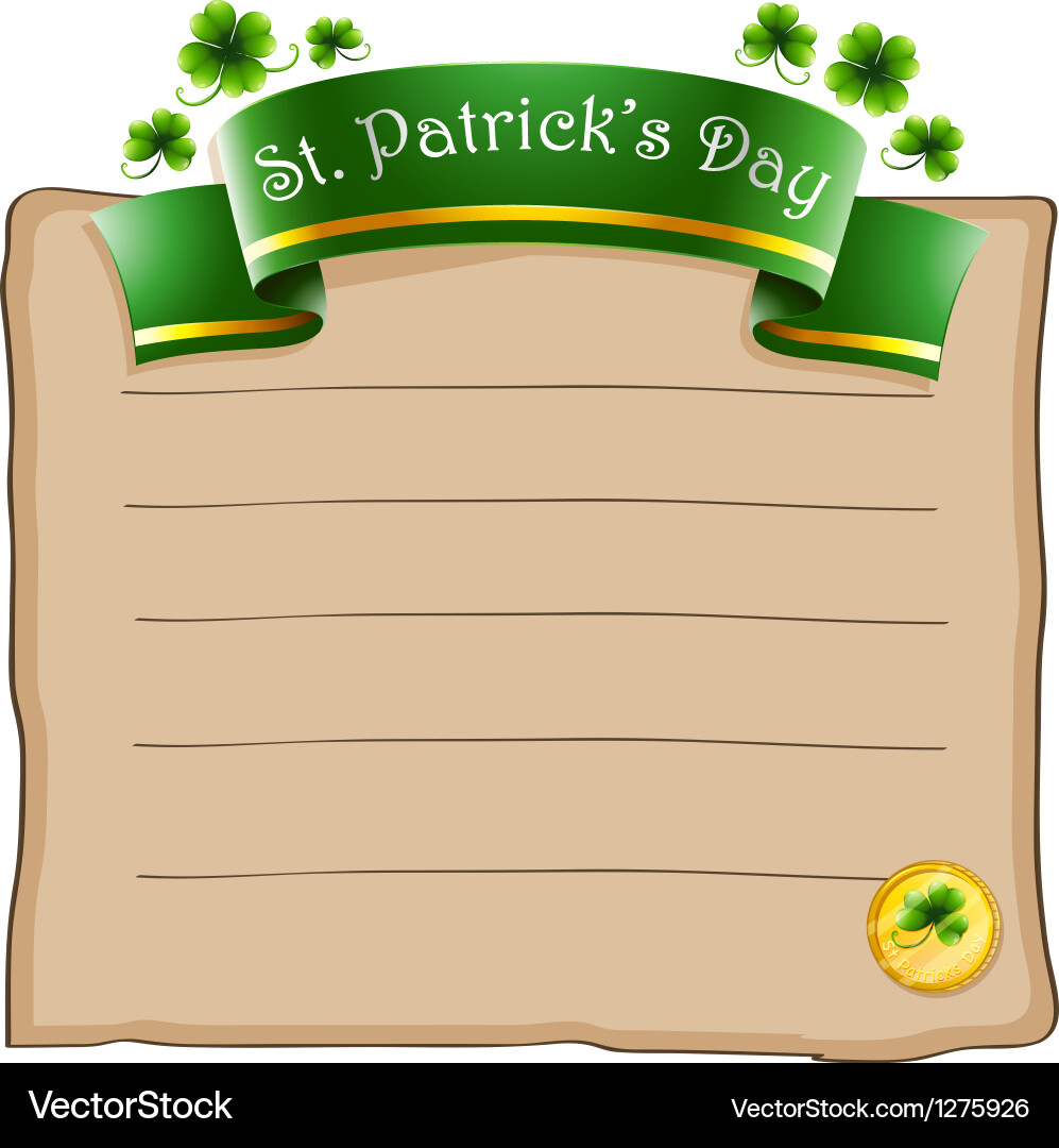 A paper with st patricks day signage Royalty Free Vector