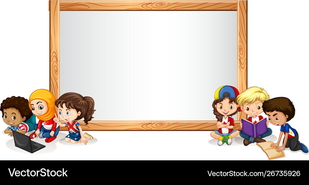 Blank sign template with kids reading Royalty Free Vector
