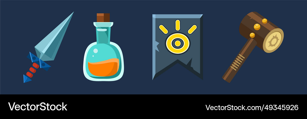 Fantasy weapon as game asset and icon set Vector Image