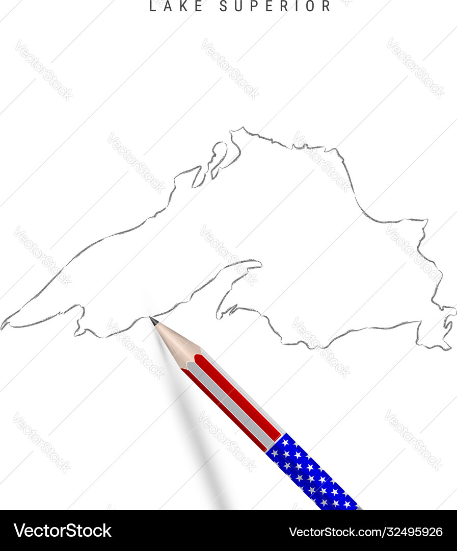 Lake superior map pencil sketch superior Vector Image