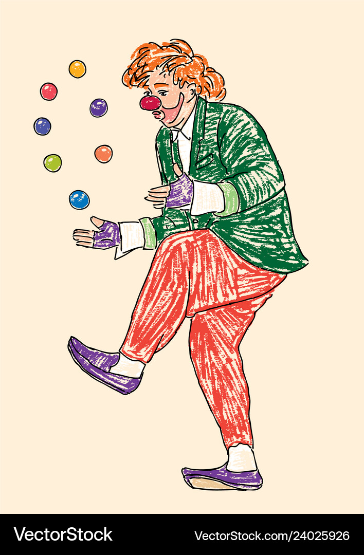 Red clown juggles balls Royalty Free Vector Image