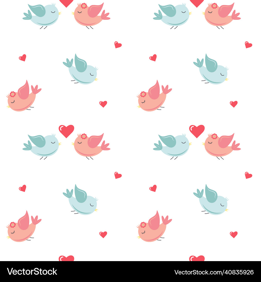 Seamless pattern with cute love birds and hearts Vector Image