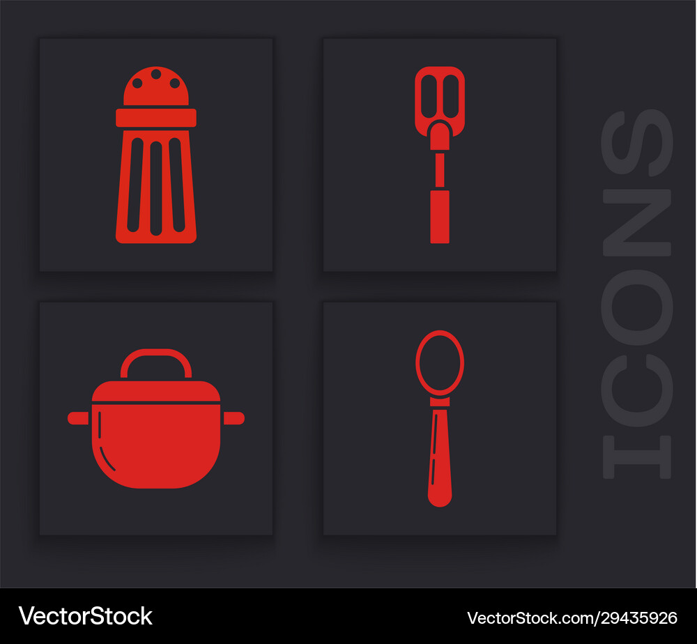 Set spoon salt spatula and cooking pot icon Vector Image