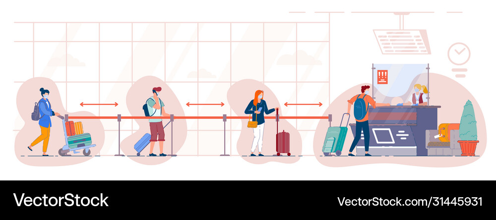 Airport check in desk people stand in queue Vector Image