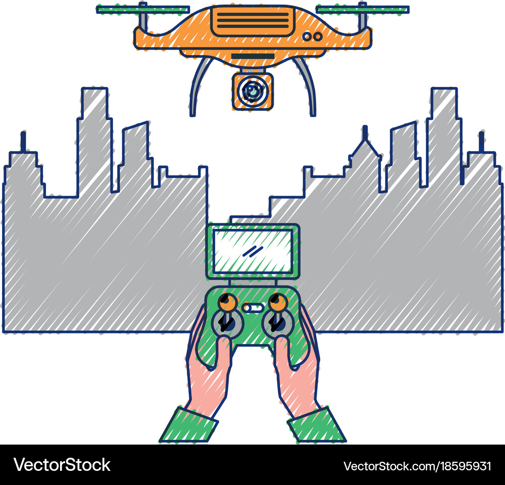 City landscape and people handle remote control Vector Image