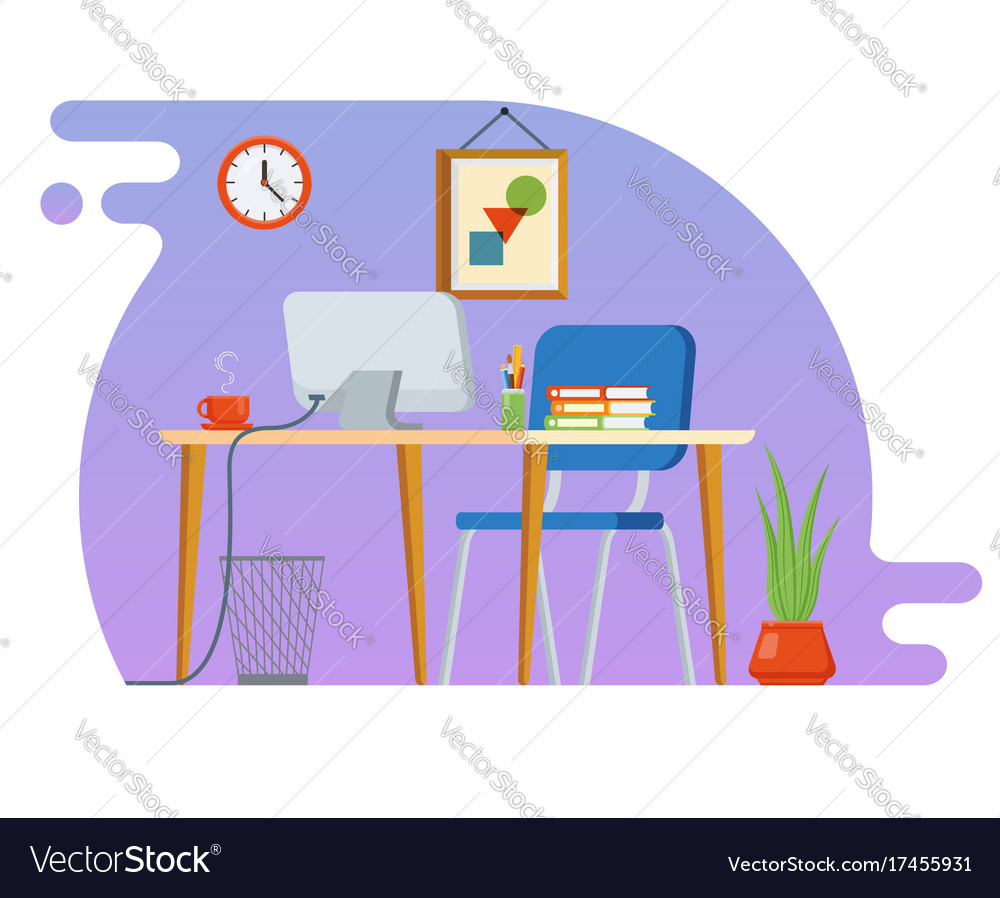 Concept of workplace with computer and office Vector Image