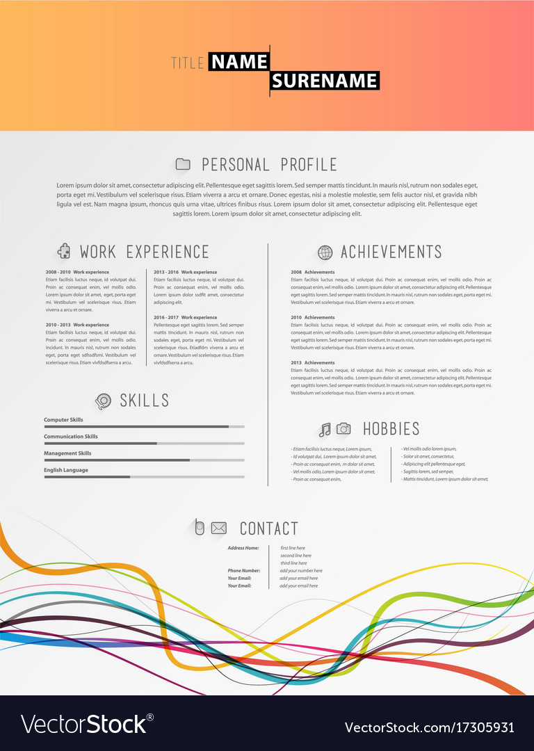 Creative simple cv template with colorful lines Vector Image