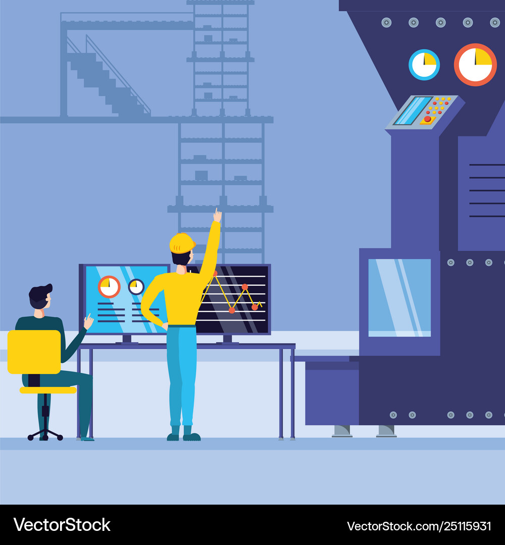 Industrial workers in technified factory Vector Image