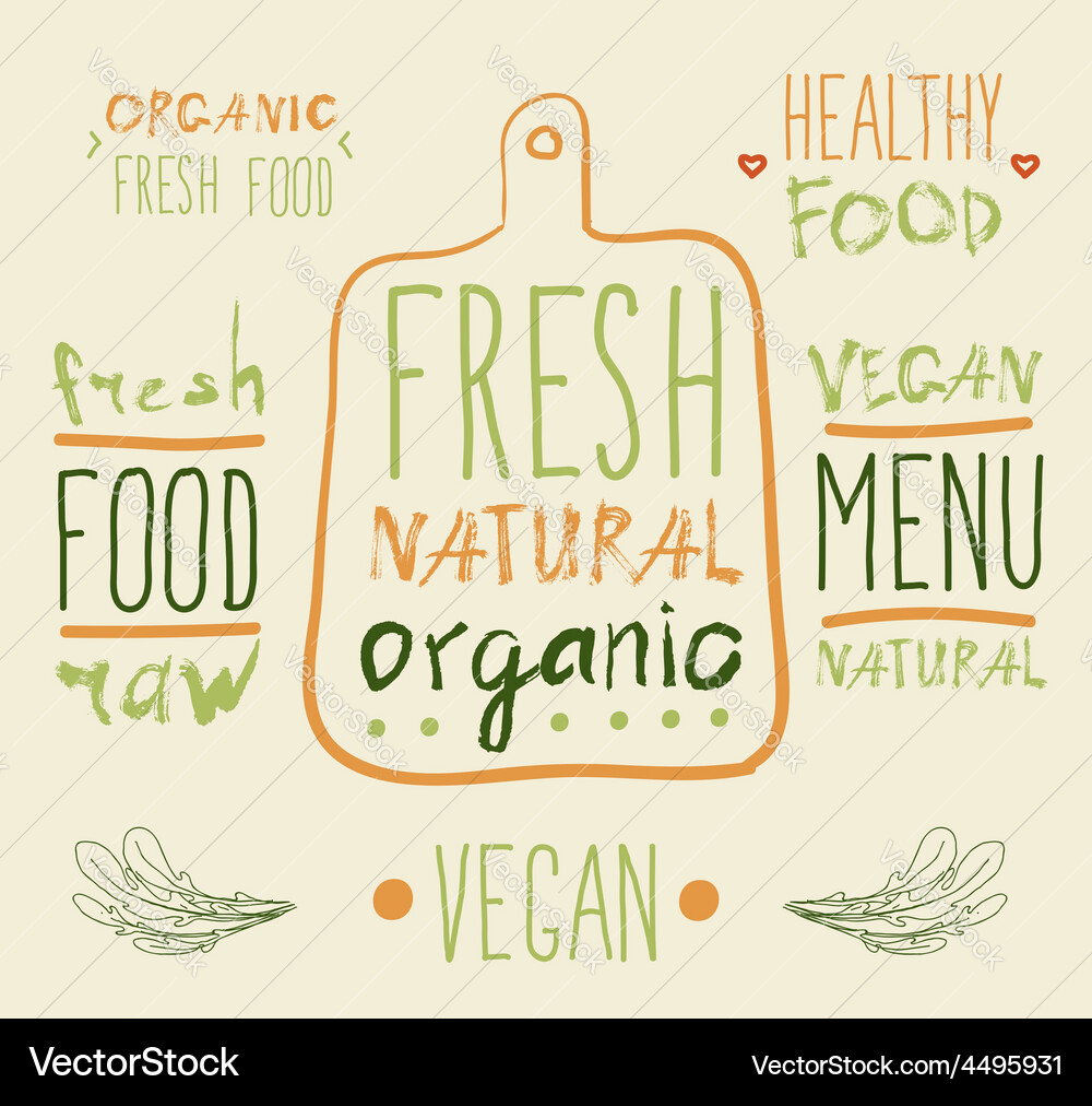 Raw vegan food calligraphy Royalty Free Vector Image