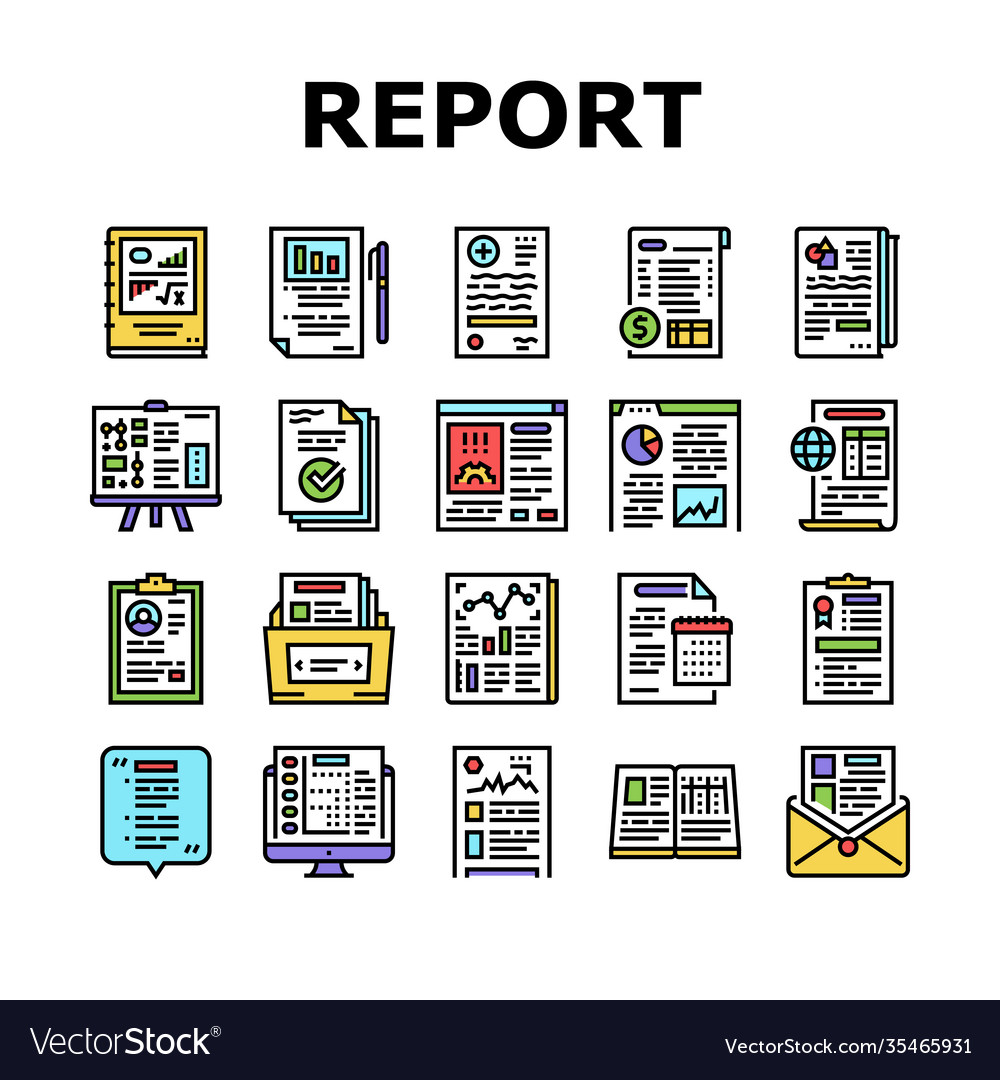 Reports Documentation Collection Icons Set Vector Image