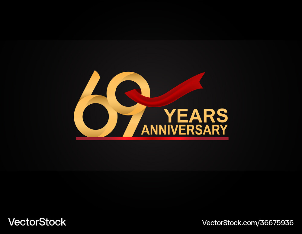 69 years anniversary design with red ribbon Vector Image