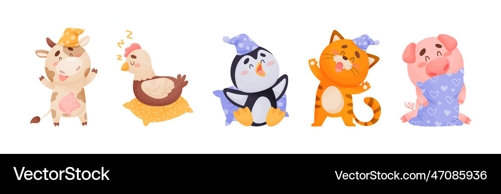 Cute sleepy animals yawning and sleeping Vector Image