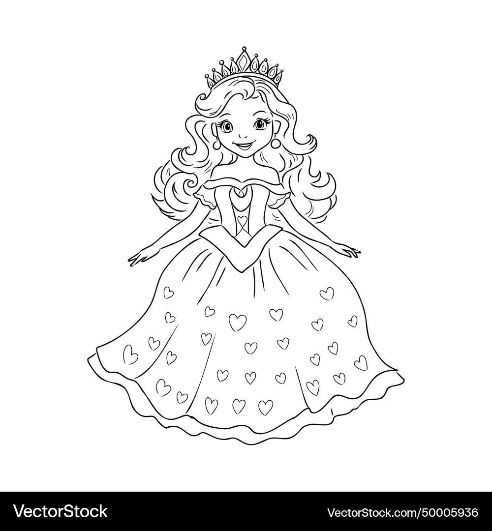 Little princess coloring page for kids Royalty Free Vector