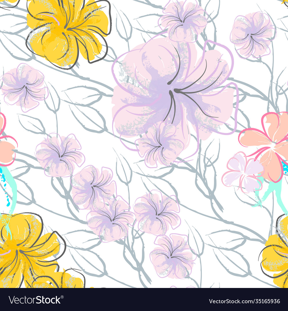 Pink flowers blooming pattern pastel watercolor Vector Image
