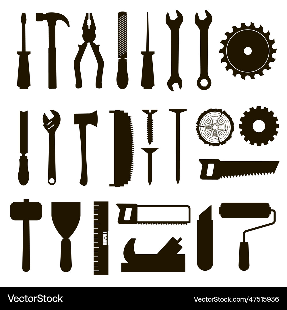 Set of icon tools black color for carpentry Vector Image
