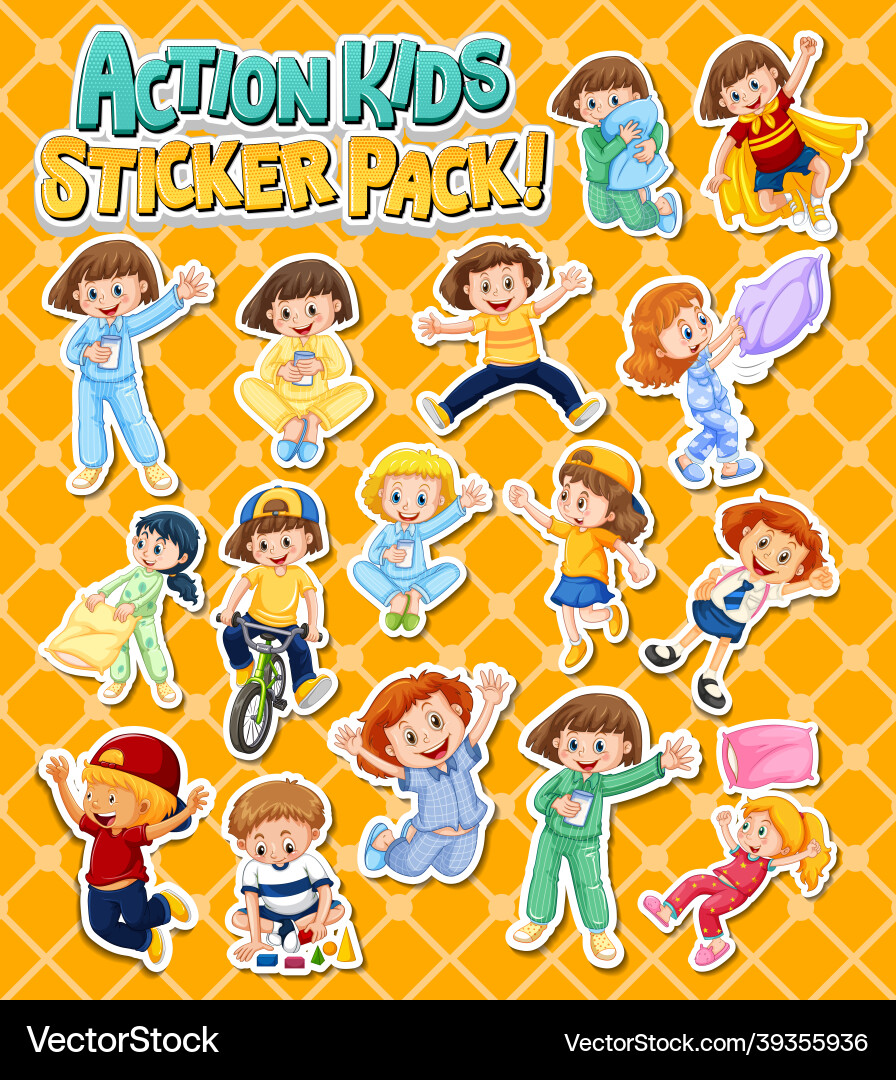 Set of stickers design with kids doing different Vector Image