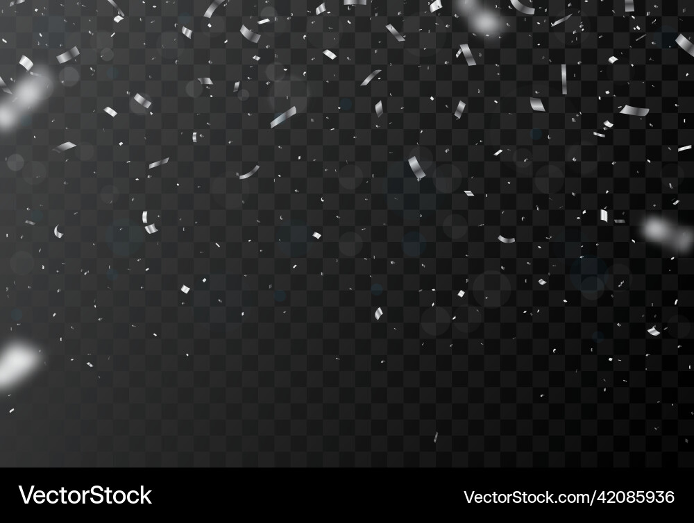 Silver confetti and ribbon isolated on transparent