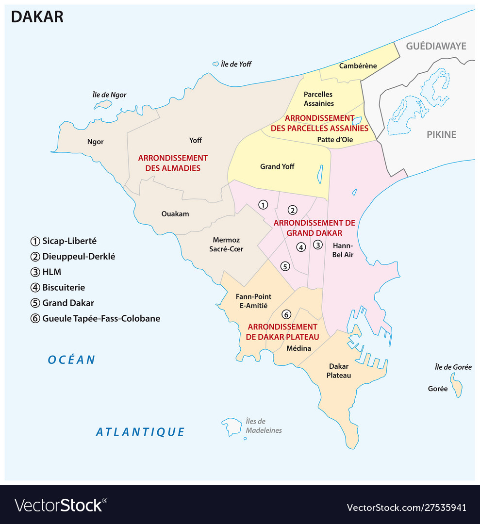 Dakar Senegal Administrative Map Royalty Free Vector Image