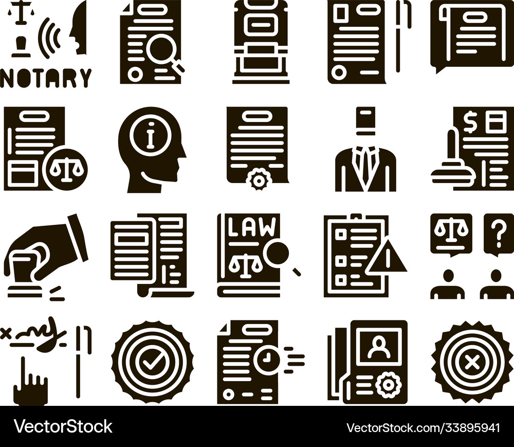 Notary service agency glyph set Royalty Free Vector Image