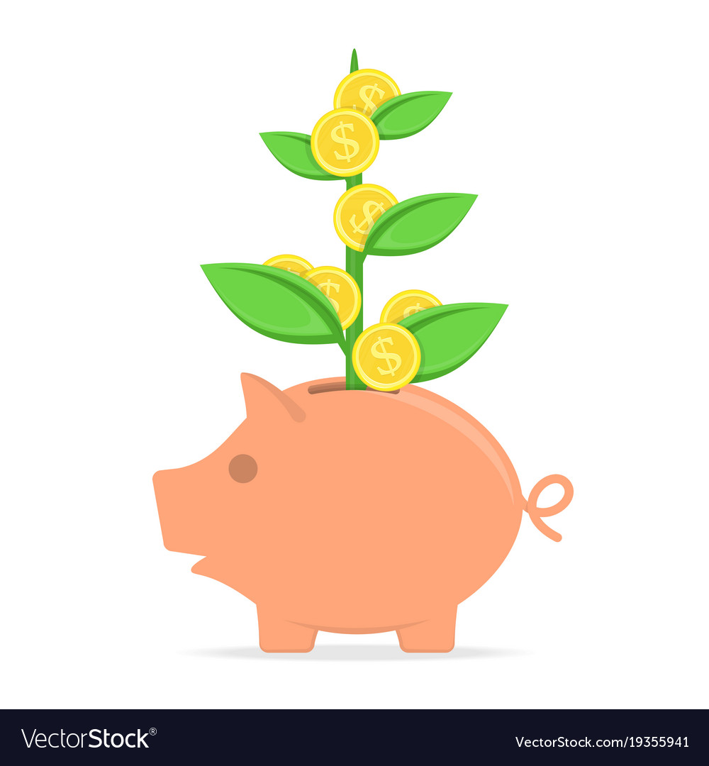 Piggy bank with coin tree Royalty Free Vector Image