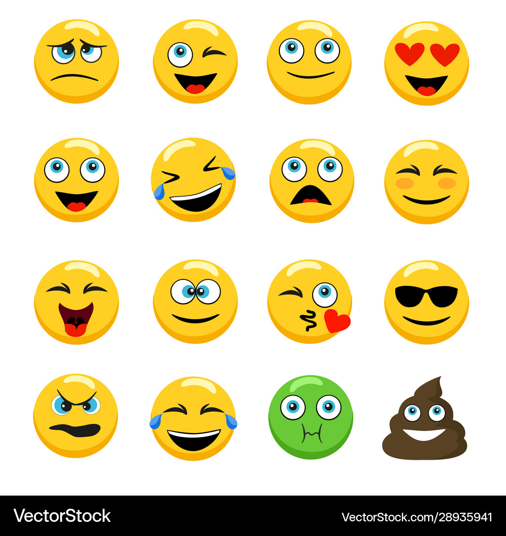 Smileys emoticons set emoji smiley face Royalty Free Vector