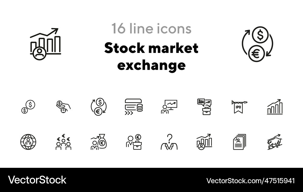 Stock market exchange line icon set Royalty Free Vector