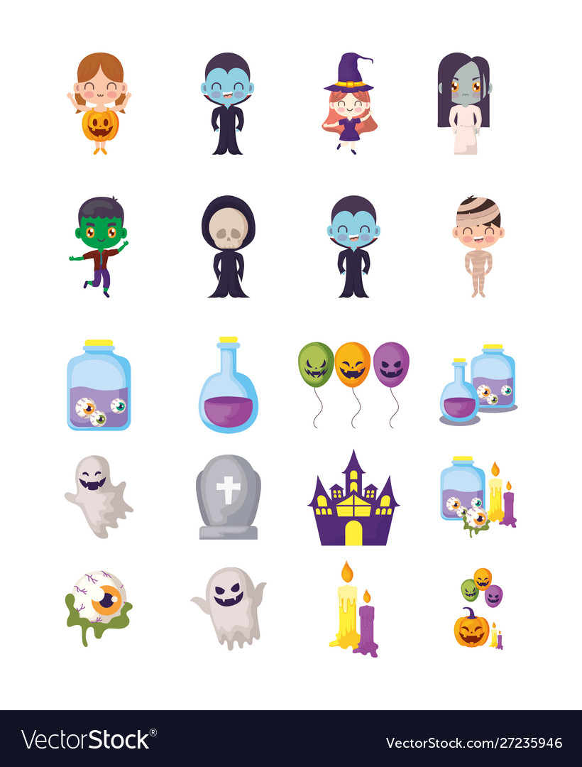 Bundle halloween with set icons Royalty Free Vector Image