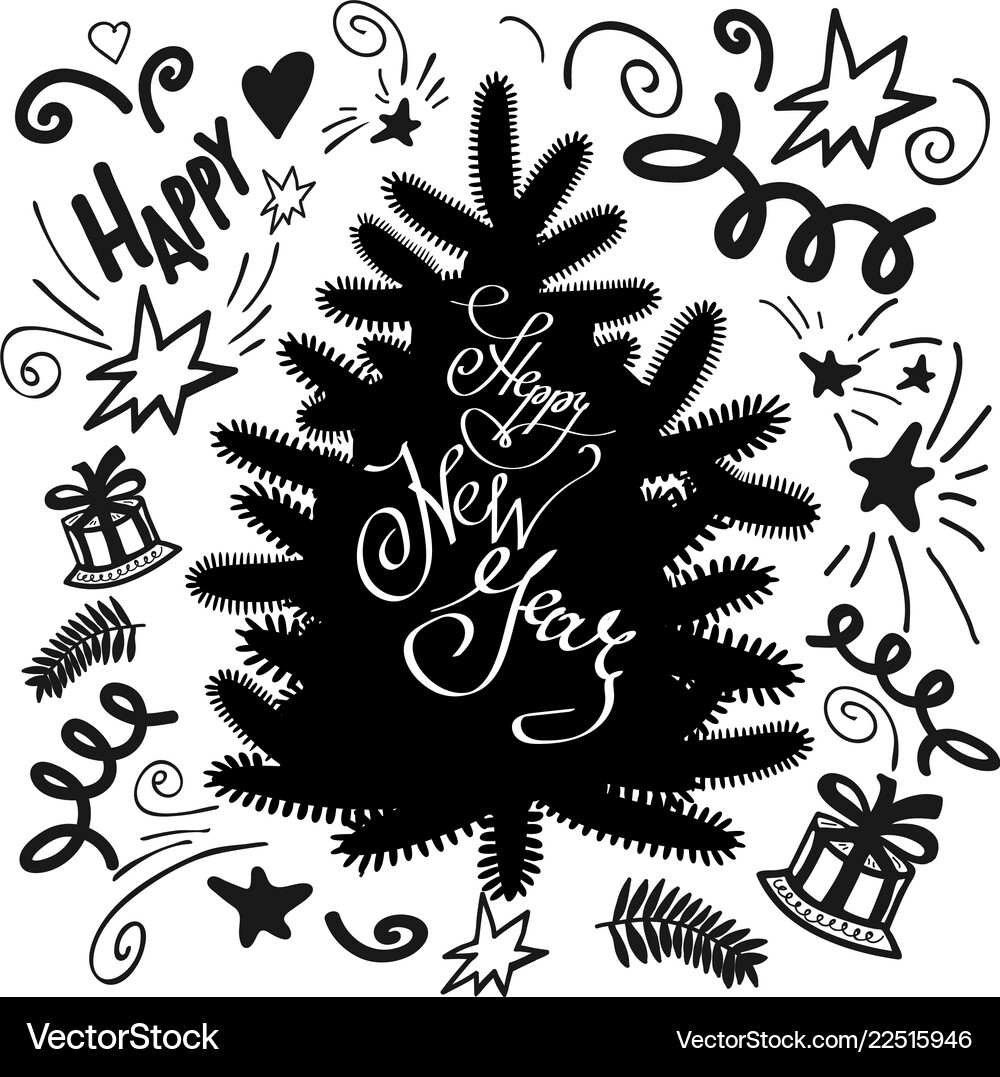Christmas doodle collection happy new year Vector Image