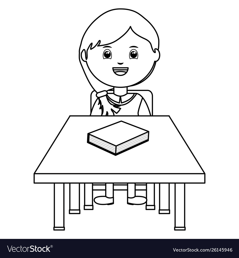 Cute little student girl sitting in schooldesk Vector Image