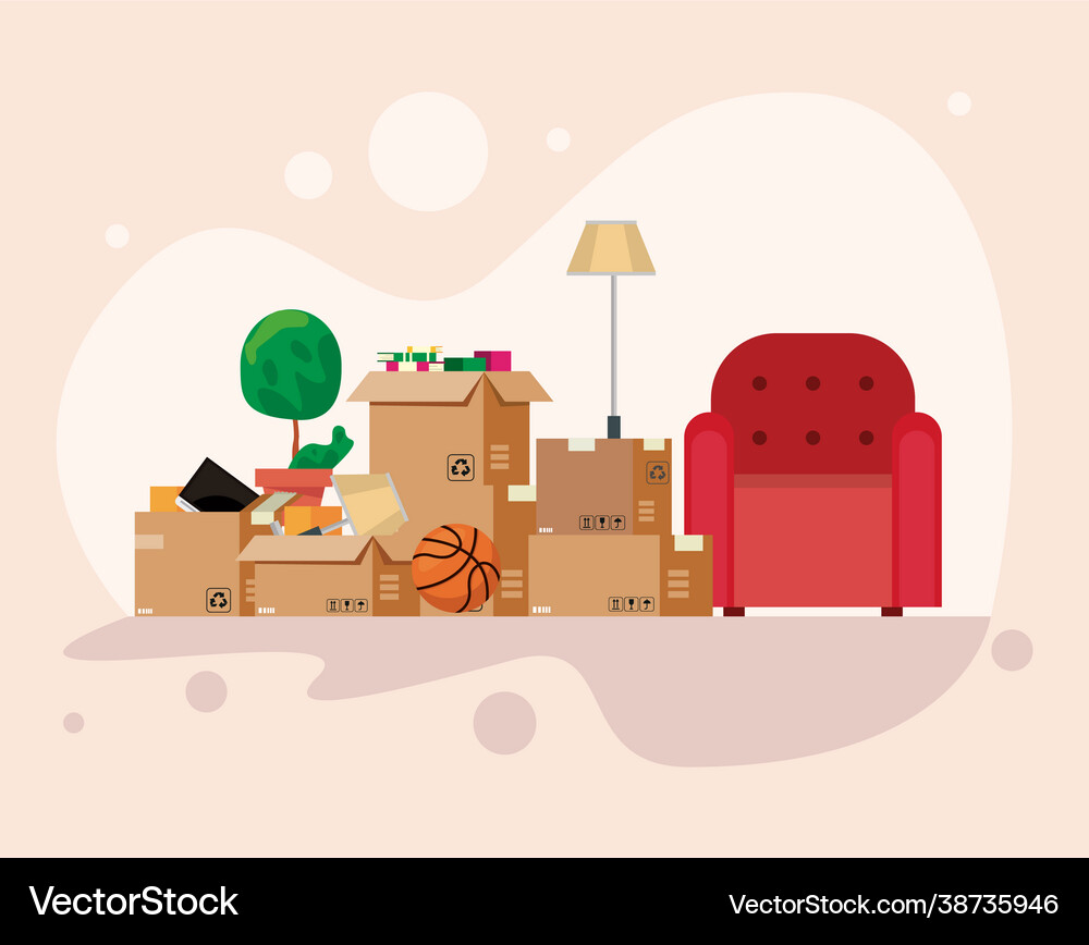 Delivery moving out boxes and chair Royalty Free Vector