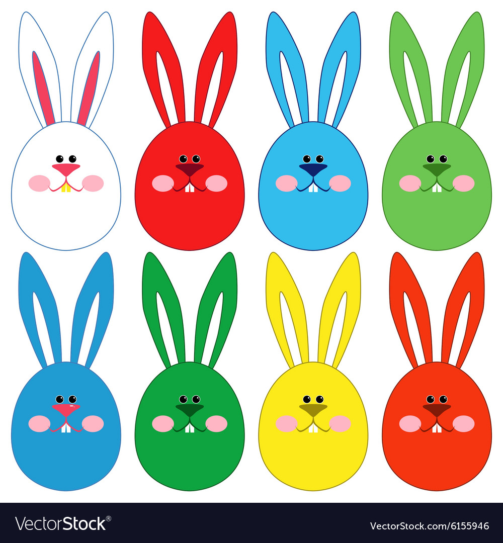 Eight easter rabbit faces Royalty Free Vector Image
