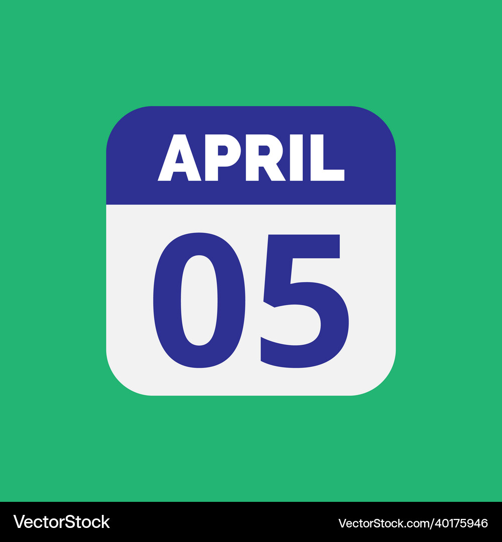 Flat april 5 calendar date icon stock Royalty Free Vector