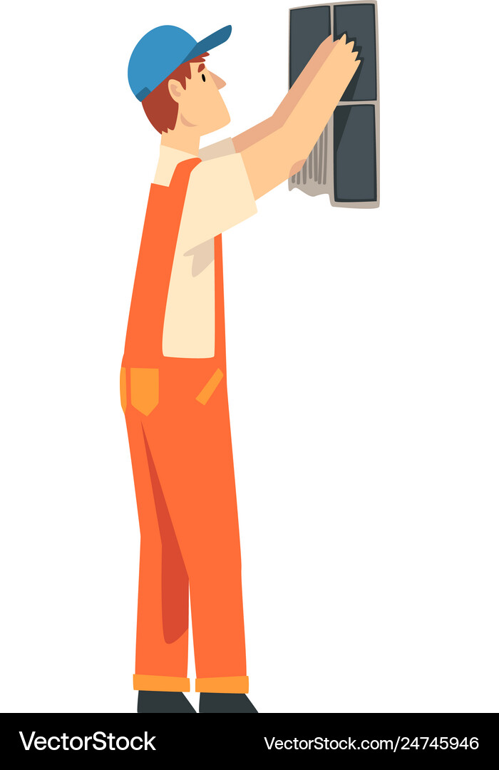 Professional builder installing ceramic tiles Vector Image