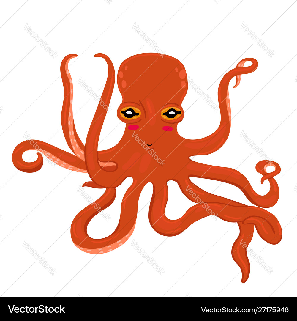 Red cartoon octopus isolated on a white background